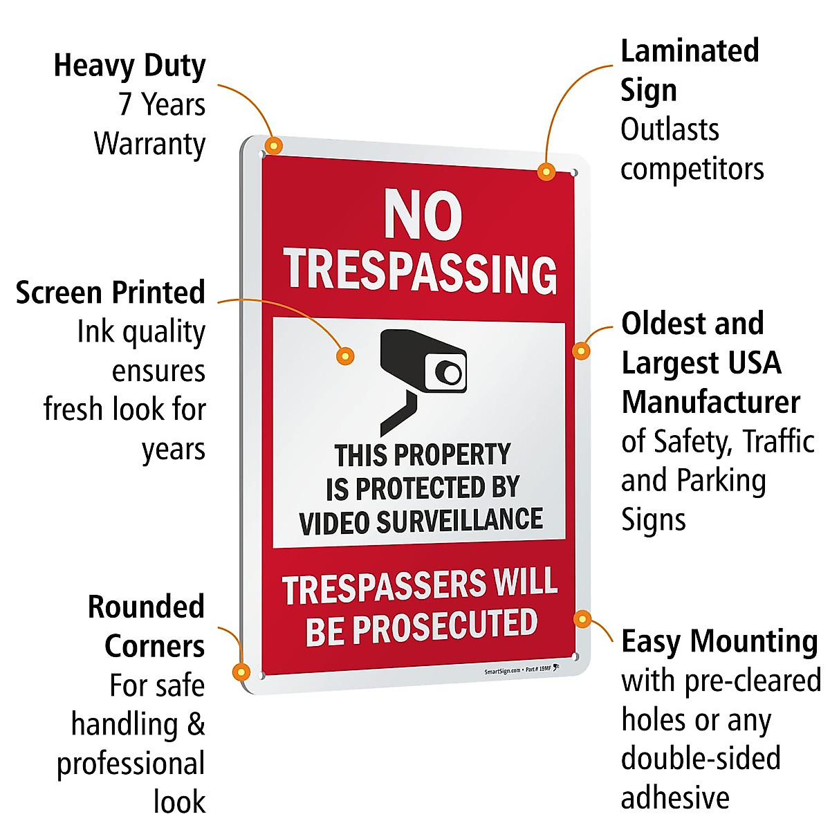 SmartSign "No Trespassing - This Property is Protected by Video Surveillance" Sign | 10" x 14" Aluminum