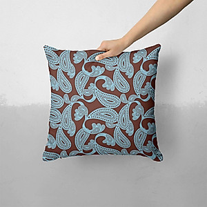 iiRov Blue and Brown Paisley Pattern V4 - Custom Decorative Home Decor Indoor or Outdoor Throw Pillow Cover Plus Cushion Set for Sofa, Bed or Couch (Pillow CASE Cover Plus Cushion)