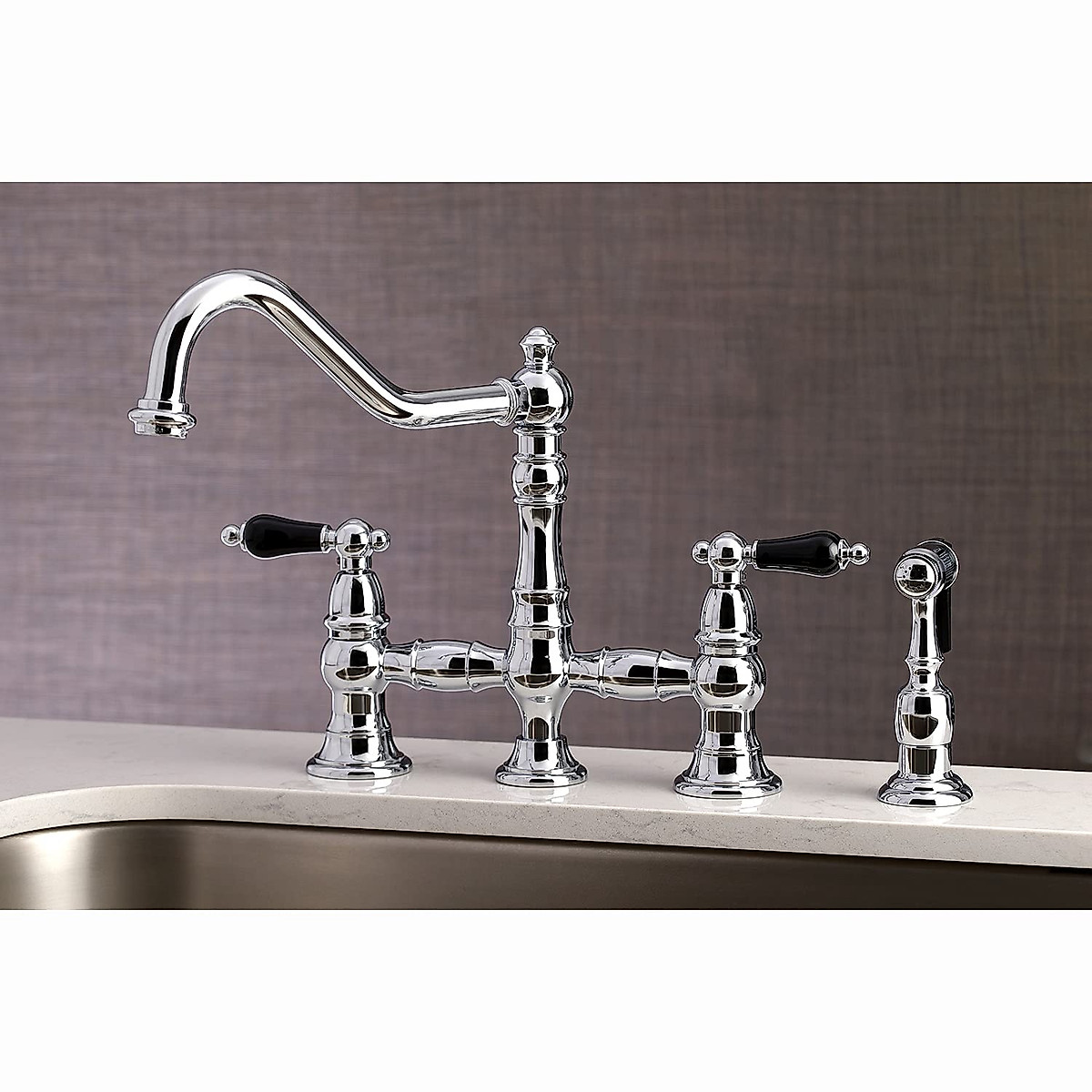 Kingston Brass KS3271PKLBS Duchess Bridge Kitchen Faucet, Polished Chrome