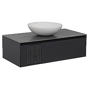Sample of Cabinet Finish | Modern Wall-Mount Bathroom Vanity with Washbasin | Manhattan Concrete Collection | Non-Toxic Fire-Resistant MDF-Omega Collection 32"