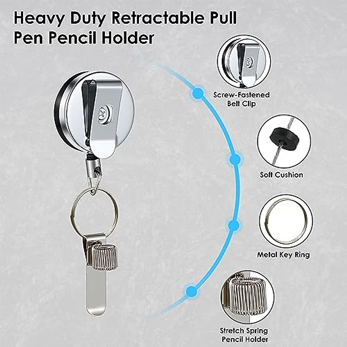 Landhoow 2 Pcs Retractable Pull Pen Pencil Holder, 27.5'' Retractable Pen Holder for Carpenters, Workers, Nurses, Waiter, Universal Pen Lanyard Retractable with Belt Clip and Key Ring (Patent Pending)