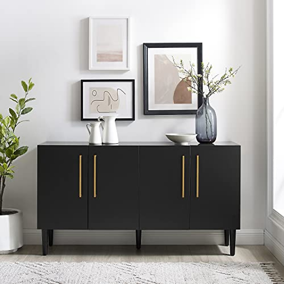 Crosley Furniture Everett Mid-Century Modern Sideboard, Matte Black