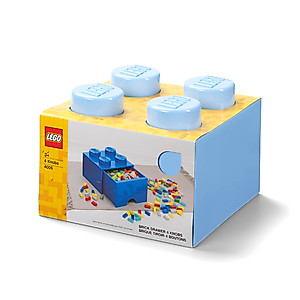 LEGO Brick Drawer, 4 Knobs, 1 Drawer, Stackable Storage Box, Light Royal Blue