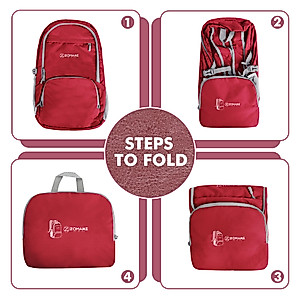 ZOMAKE Lightweight Packable Backpack 30L, Foldable Hiking Backpacks Water Resistant Compact Folding Daypack for Travel(Red)