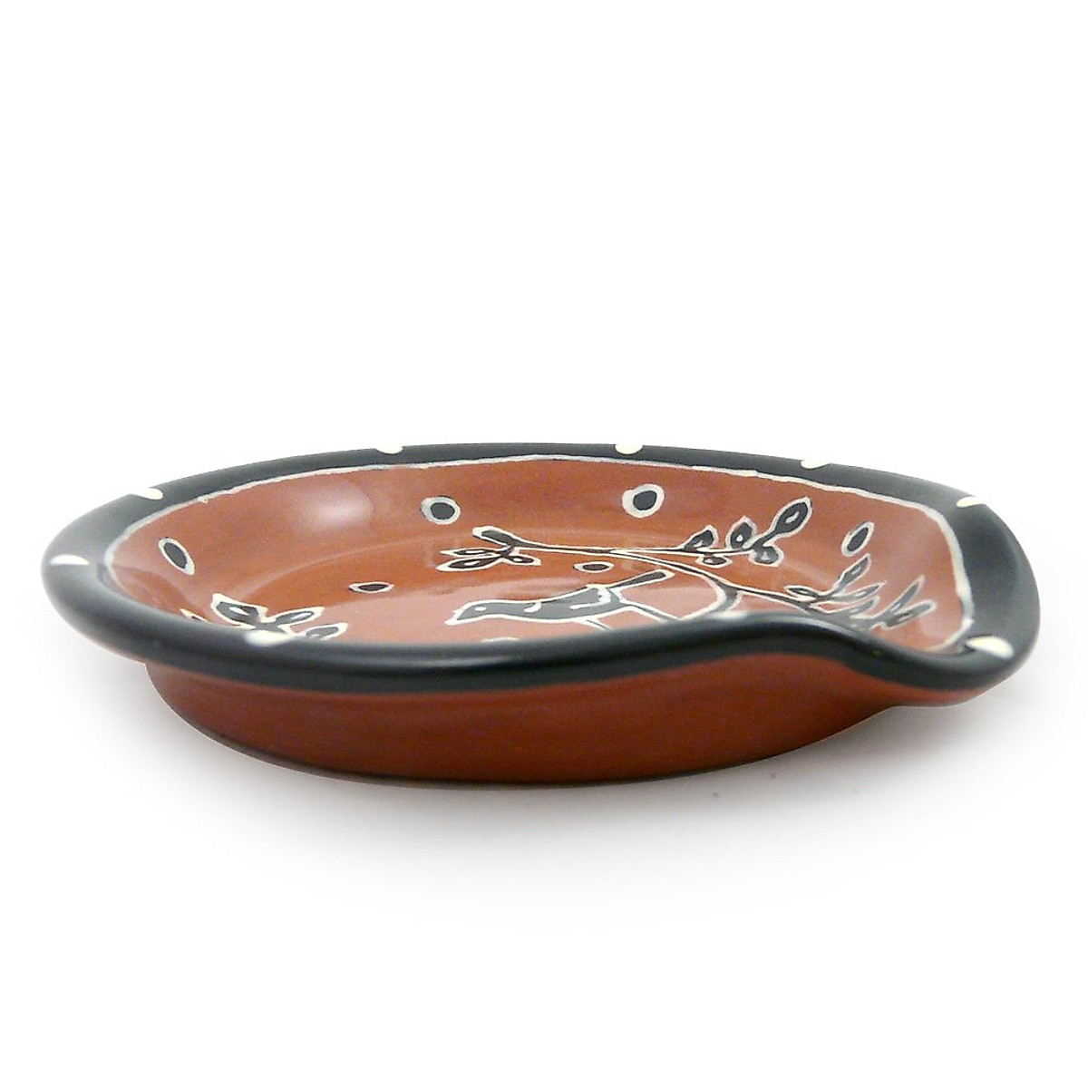 American Made Terracotta Pottery Kitchen Spoon Rest, Blackbird Motif