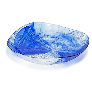 Red Co. Set of 6 Round 10 Oz Blue Etched Wavy Glass Deep Soup Serving Bowls, Medium
