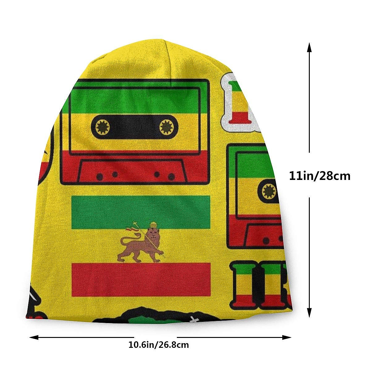 YongColer Women Men Rasta Lion Jamaican Reggae Flag Map Magnetic Tape Beanie Cap Stretch Beanie Hat Casual Hip-hop Skullcap Large Baggy Oversized Knit Hat for Daily Travel Hiking Running