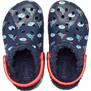 Crocs Baya Lined Clogs, Fuzzy Slippers for Kids and Toddlers, Rocket Ships, 7 US Unisex