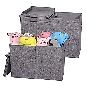 Set of 2 Collapsible Storage Bins with Lids Fabric Foldable Storage Boxes Organizer Containers Baskets Cube with Divider for Home Bedroom, Jumbo