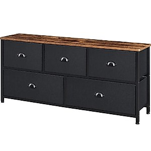 PRAISUN Dresser TV Stand, Entertainment Center with Fabric Drawers, Media Console, TV Table for 55 Inch TV, Bedroom Dresser with Metal Frame - Black