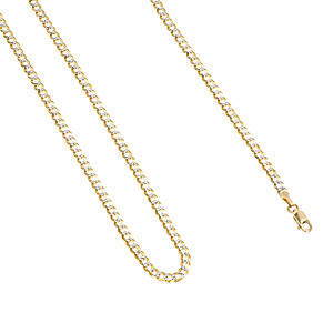 Nuragold 10k Yellow Gold Solid 4mm Cuban Chain Curb Link Diamond Cut Pave Two Tone Bracelet, Womens Mens Jewelry 7" 7.5" 8" 8.5" 9"