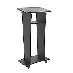 Acrylic Church Podium Pulpit Debate Conference Lectern Plexiglass Lucite Black Wood Shelf Cup Holder on Wheels with Prayer Hand and Cross Plaque 1803-5-BLACK+12152-NPF