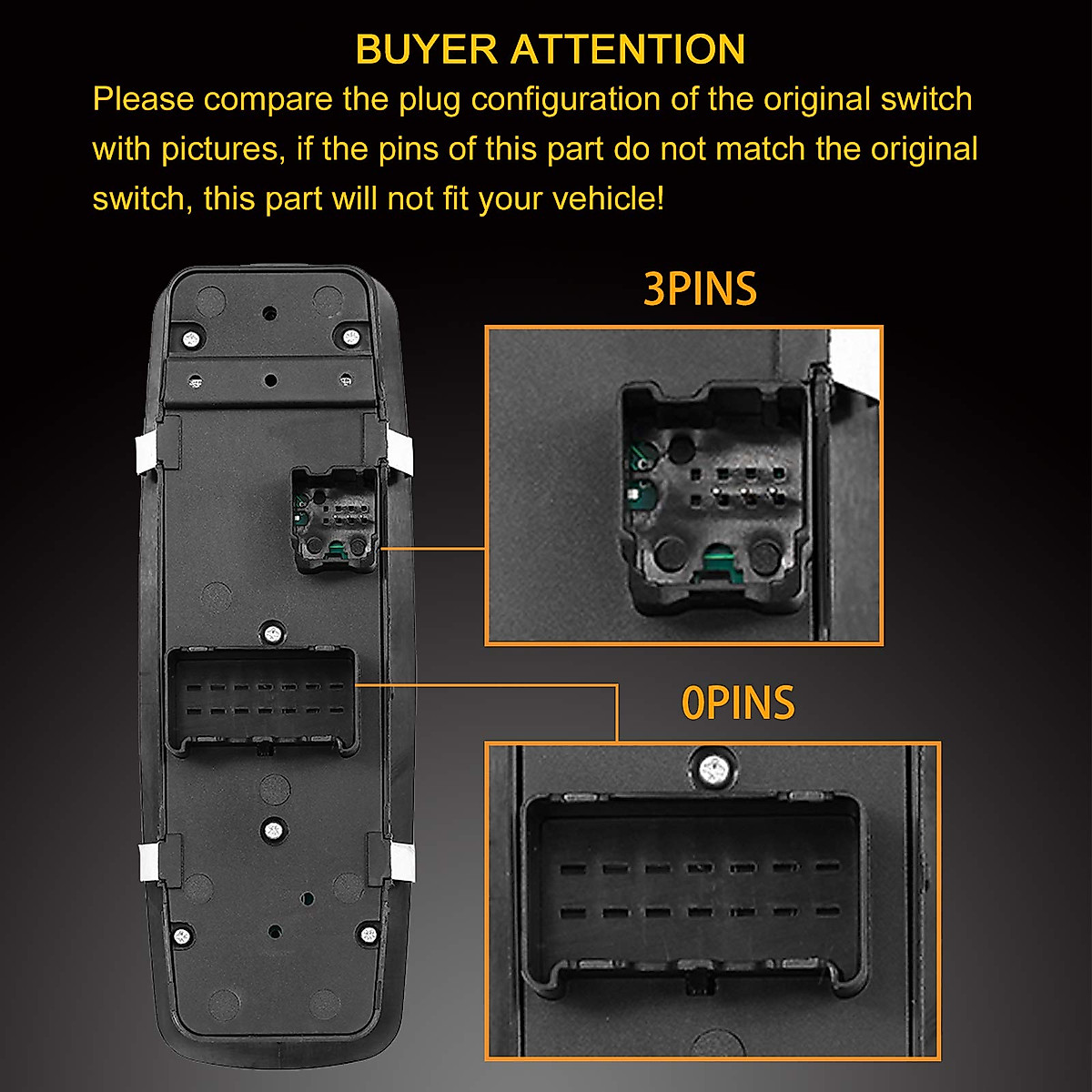 Master Power Window Switch Front Left Driver Side | 3 PINS + 0 PIN | Replacement for 2008-2009 Chrysler Town & Country Dodge Grand Caravan | Replaces# 4602535AG, 4602535AF, 4602535AC, 901-401R