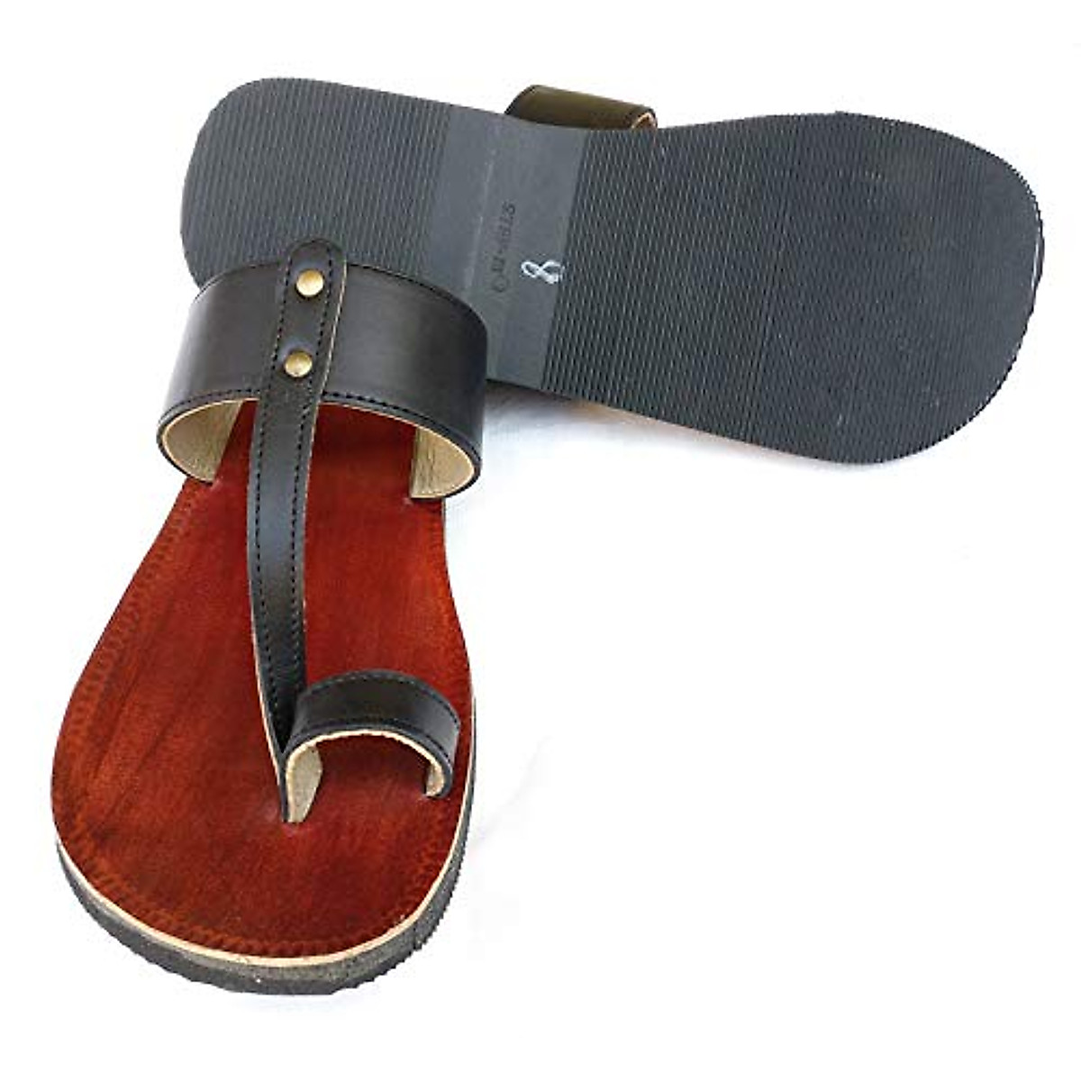 Handcrafted Luxury Men Jesus Sandals Biblical Leather Sandals Brown Toe Black Strap Hippie Indian Sandals (numeric_8)