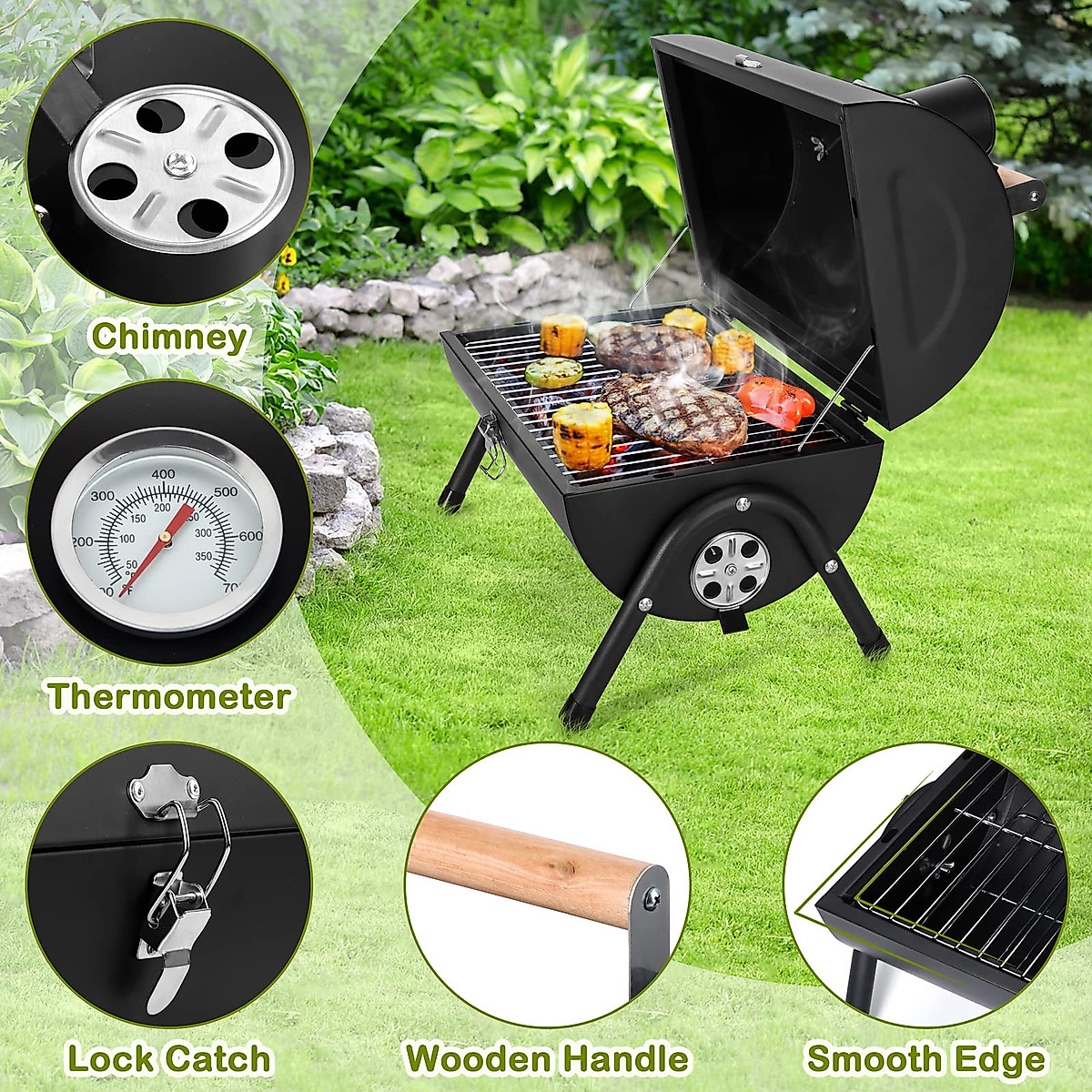 Portable Charcoal Grill Set of 12, Leonyo Tabletop Charcoal Grills, Compact Small BBQ Grill with Griddle Accessories for Outdoor Camping, Patio, Backyard, Beach, RV Traveling