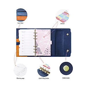 GUOKICHY three-fold notebooks, diary, travel composition notebooks, circular binders, button planners, personal memos, calendars, advanced thick paper (A6, Blue)