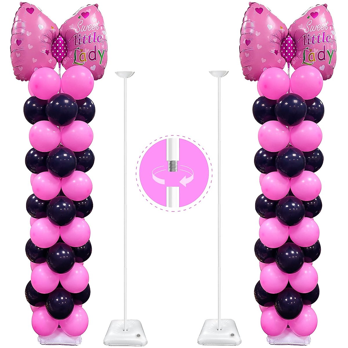 YALLOVE Heavy Duty Metal Balloon Stand Set of 2 with Threaded Rod Design, Height Adjustable from 1.3 to 10.5 Ft, Free Combination of Balloon Centerpiece for Table and Balloon Column Stand for Floor