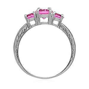 Silvershake Created Pink Tourmaline 925 Sterling Silver 3-Stone Anniversary Engagement Ring for Women Size 6.5