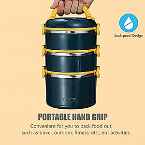 Mr.Dakai Bento Box Adult Lunch Box with Bag/Utensil Set, Stackable Stainless Steel Lunch Containers for Adults - Thermal Insulated - Leak-Proof & 81oz Large Capacity - Blackish Green