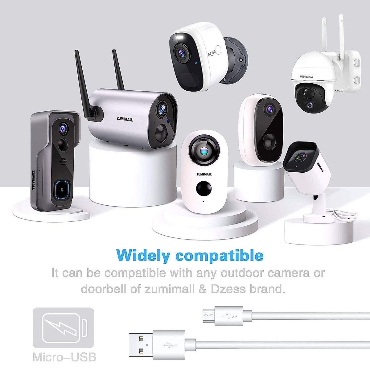 ZUMIMALL 20 Feet Power Extension Cable Power Supply Adapter Extension Cord Compatible with Outdoor Security Camera F5/F5B/GX1S/Q1PROK/GX2S/GX2K/C1 (No Wireless Outdoor Security Camera)