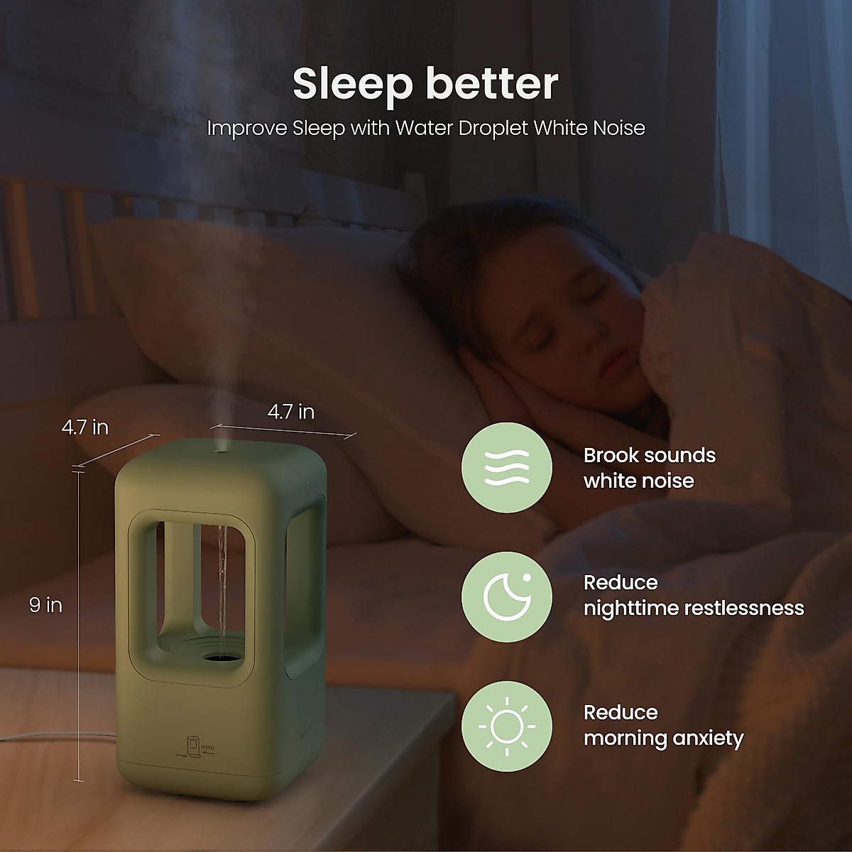 Humidifiers for Bedroom Baby Cool Mist Ultrasonic Humidifiers for Plants Indoor Humidificador Nursery Adults Kids Large Room Home Office Green