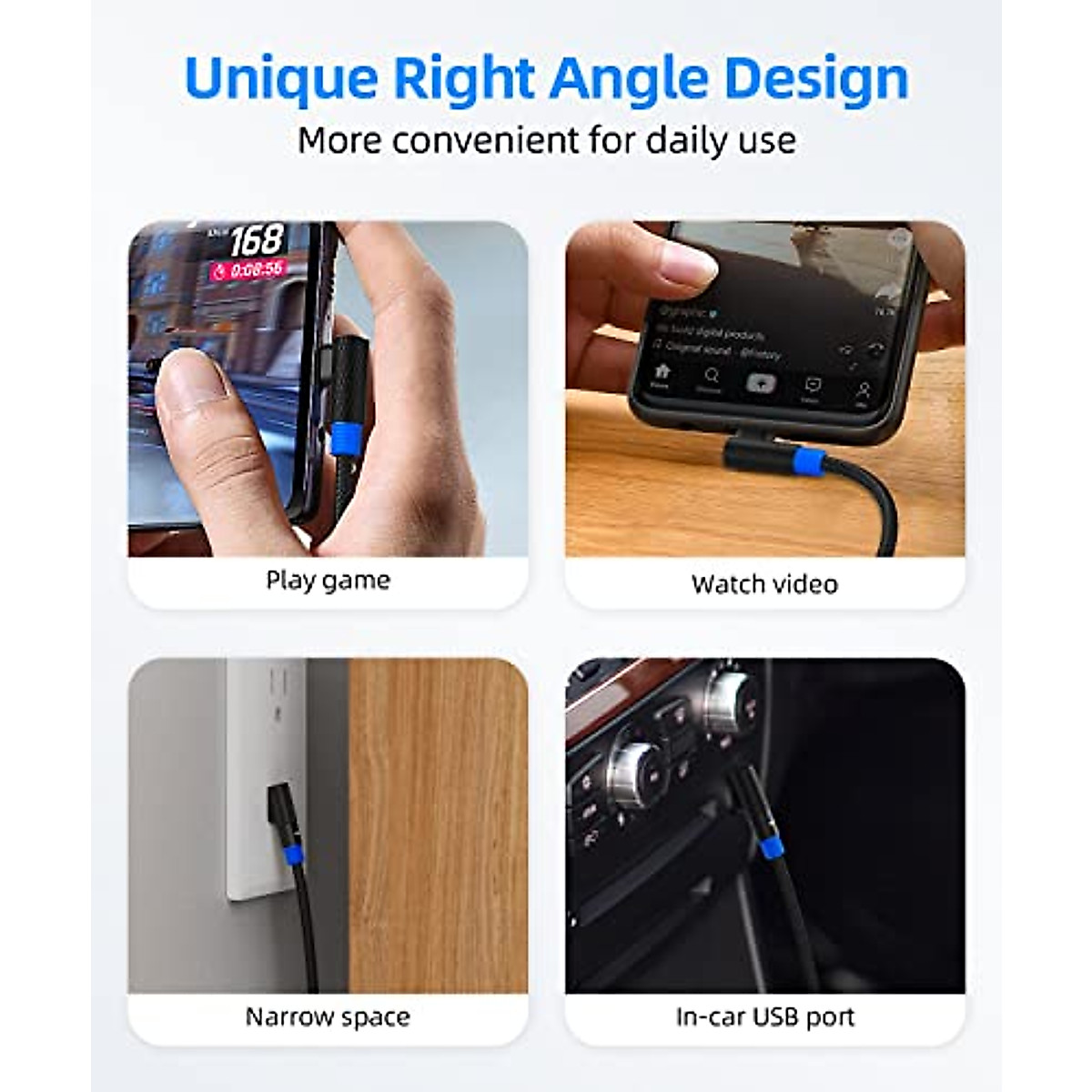 SUNGUY Right Angle Micro USB Cable 3FT [2-Pack], Short 90 Degree Micro USB Cable Nylon Braided Fast Charging Cords Data Sync for Samsung S7 S6 Note 5, Kindle, LG, Power Bank