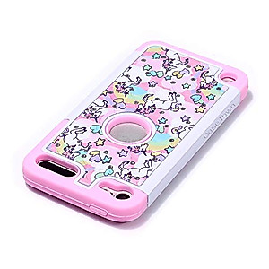Apple iPod Touch 5,6th Case, iPod 7th Generation Case, Rainbow Unicorn Pattern Shockproof Studded Rhinestone Crystal Bling Hybrid Case Silicone Protective Armor for Apple iPod Touch 5 6th Generation