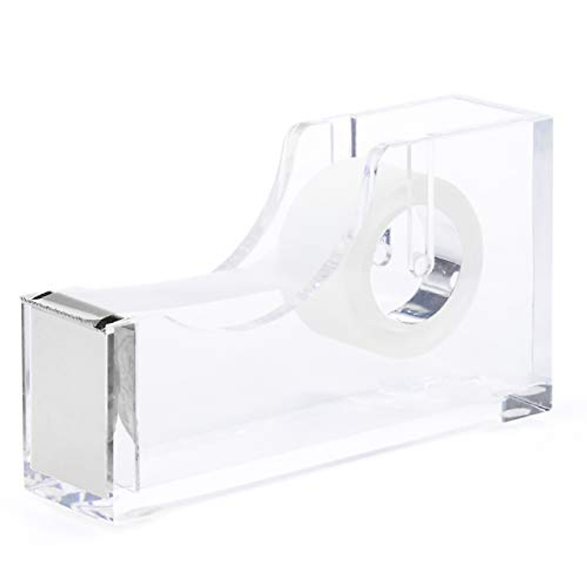 Silver Acrylic Lucite Bundle | Premium Stapler, Tape Dispenser, Scissors, Staple Remover, & Ruler Gift Set | Clear Stationery & Desk Accessories | Modern, High End, Chic, Luxury Office Goods