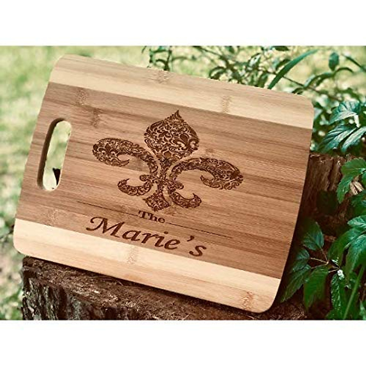 Personalized, engraved Fleur de lis decorative Bamboo chopping board