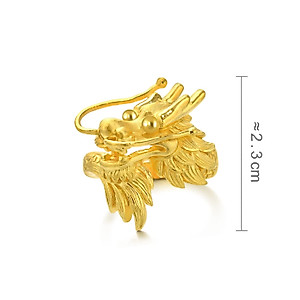 CHOW SANG SANG 999.9 24K Solid Gold Price-by-Weight Gold Dragon & Phoenix Adjustable Ring for Women, Men and Wedding Occasion 86365R 86366R (Approx. 0.241tael (~9.02g), Dragon)
