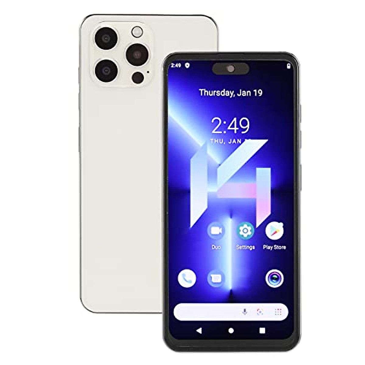 Mobile Phone, 100V to 240V Dual Card Dual Standby Face Unlock Smartphone with Lithium Battery 4000mAh for Playing Games (White)