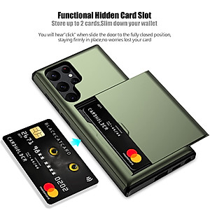 Nvollnoe for Samsung S22 Ultra Case with Card Holder 5G 6.8 inch Slim Dual Layer Heavy Duty Protective for Galaxy S22 Ultra Case Hidden Card Slot Wallet Case for Samsung S22 Ultra(Green)
