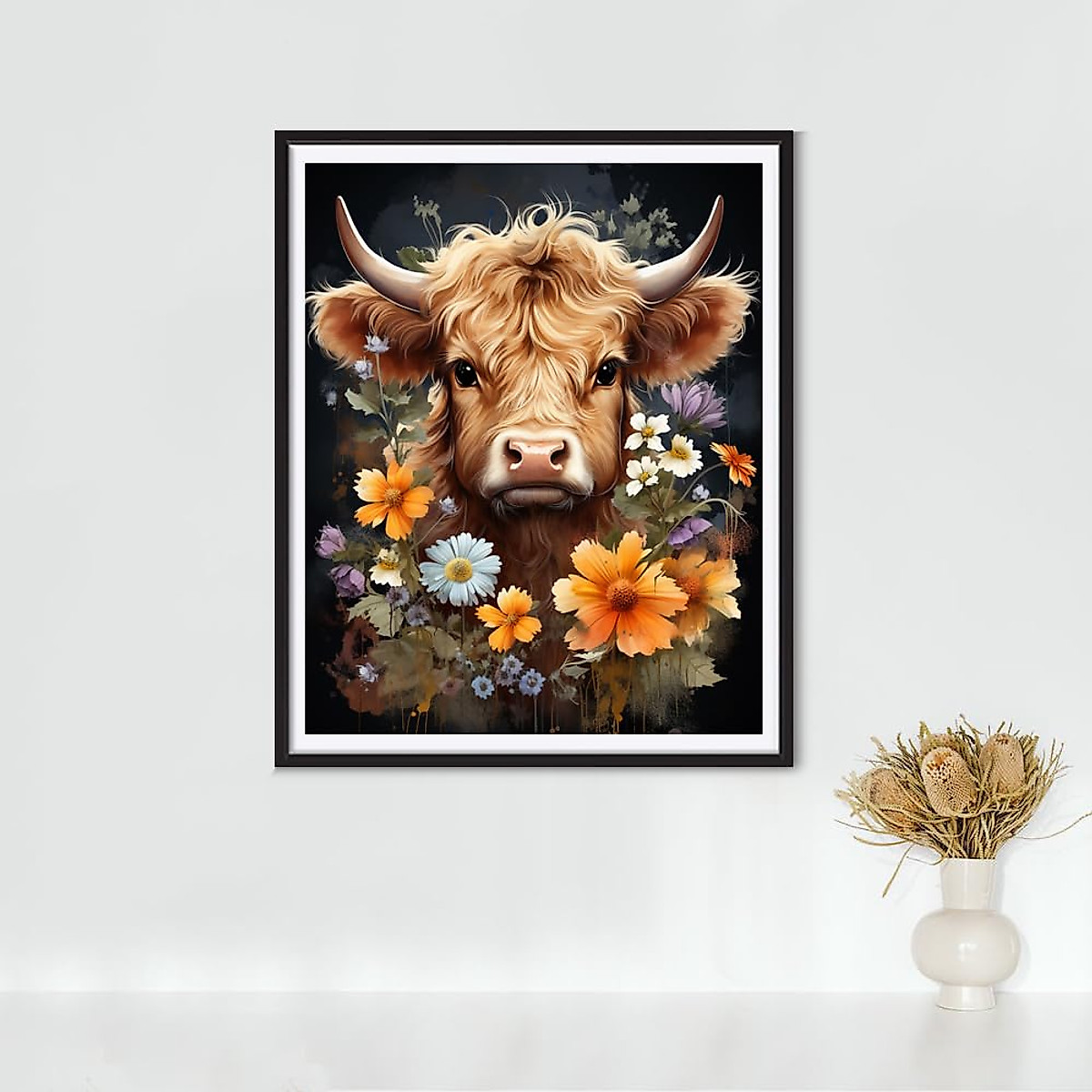 Rousp DIY 5D Diamond Painting Art Kits for Adults Highland Cow Diamond Painting Round Drill Art Craft Kits for Home Wall Decor Gifts 16x20inch