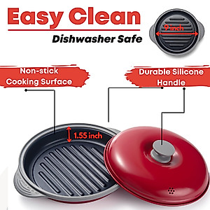 MACONEE Microwave Grill Pan | Microwave Griller, Griddle & Crisper Pan with Lid for Grilling, Browning, and Crisping Foods Microwave Cookware for Grill Meat, Sandwich & Vegetable inside a Microwave