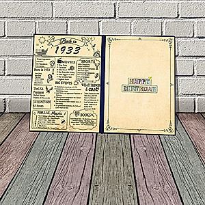 Kiufodut Twin-Fold 90th Birthday Decorations Signature Card,90th Anniversary Certificate Gift, Signing Anniversary Board For Women Or Men. Back In 1933（Blue Shell Surface）