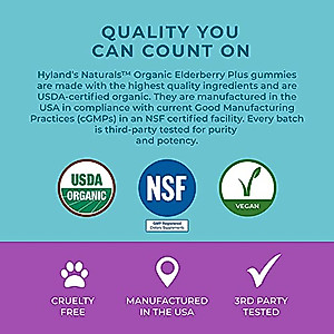 HYLAND'S Naturals Adult & Kids Organic Elderberry Plus Gummies, Organic Black Elderberry with ZINC & Vitamin C, Immune Support for Adults &Children, 60 Vegan Adult Gummies + 48 Vegan Kids Gummies