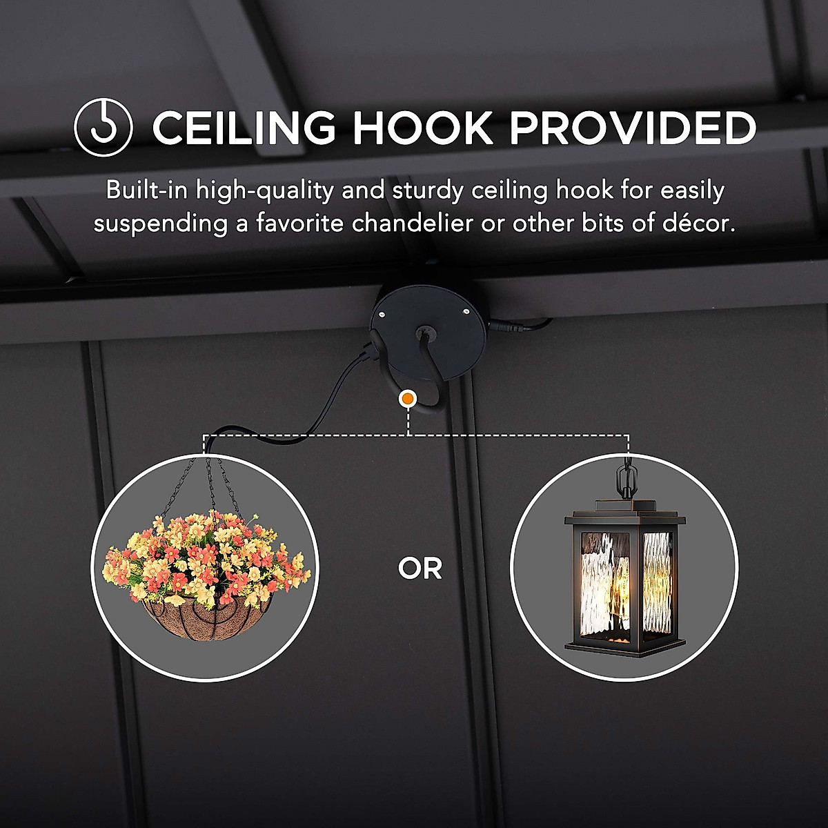 Sunjoy Wooden Grill Gazebo, 8 x 12 ft. Steel Hardtop Gazebo with Solar Power for Year-Round Grilling - 2 Full Size Grills, Griddles or Smokers - Outdoor Cooking Shelter for Backyard BBQs Party, Brown