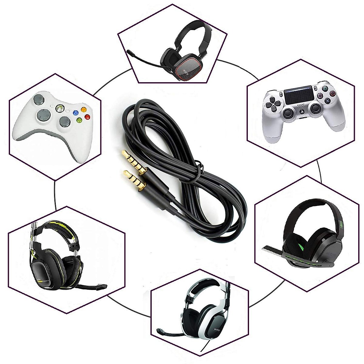 Replacement Astro A10 Cable A40 Cord 3.5mm Upgrade Metal Plug Audio Aux Cables Compatible with Astro A10 A40 A30 A50 Gaming Headset to Xbox One PS4 PC Gaming MixAmp (No Mute and Volume Controls)