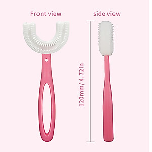 ETHCOOL Kids U-Shaped Toothbrush Food Grade Soft Silicone Brush Head 360° Oral Teeth Cleaning Design for Children Manual Training Toothbrush Easy Grip for Toddlers Blue Pink (Age 6-12)