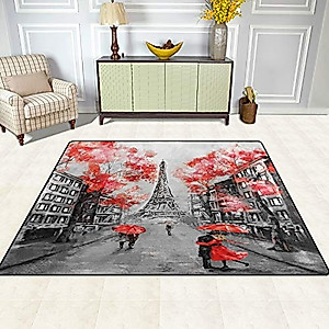 ALAZA France Paris Eiffel Tower Blossom Non Slip Area Rug 5' x 7' for Living Dinning Room Bedroom Kitchen Hallway Office Modern Home Decorative