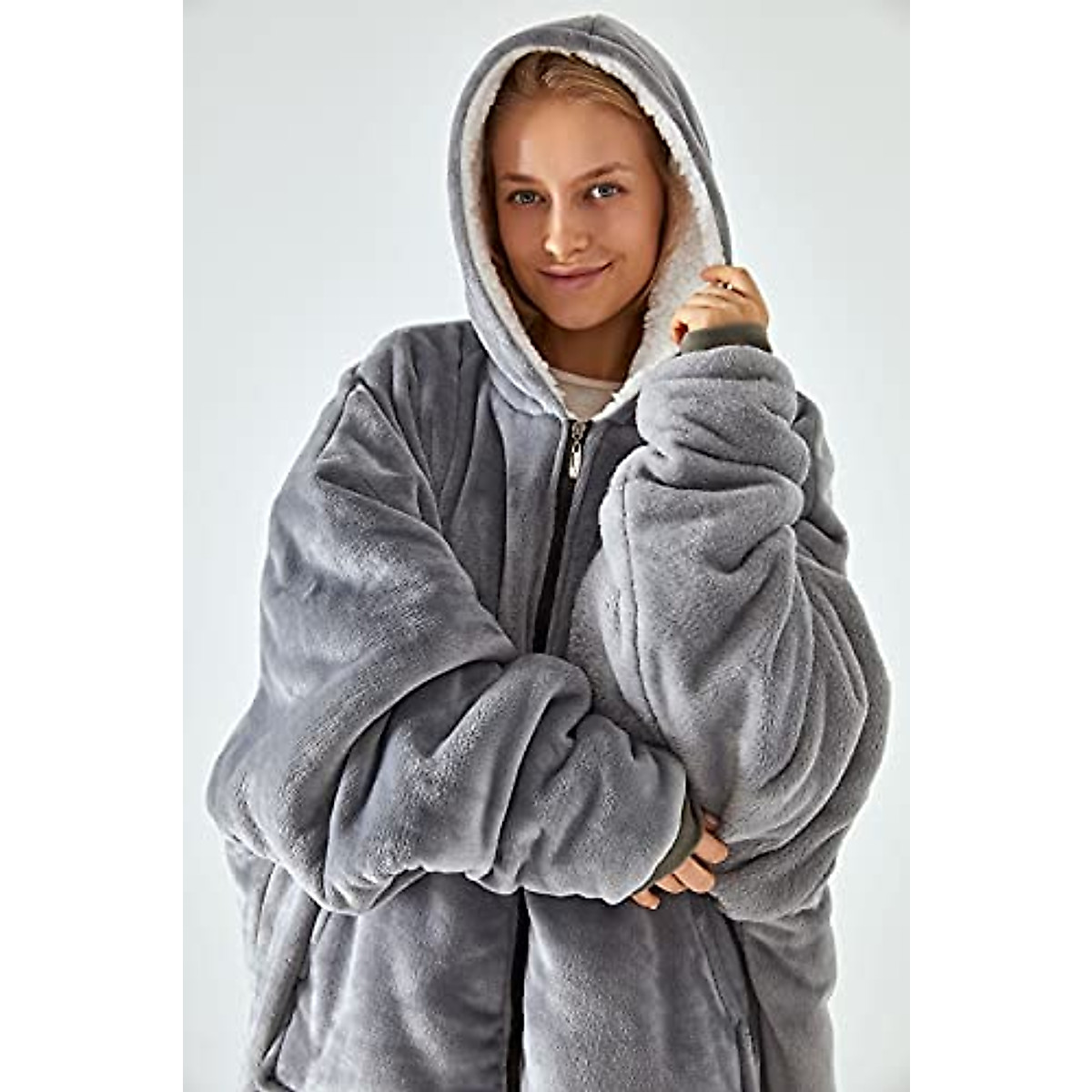Sviwdsk, Weighted Blanket Sweatshirt for Women and Men,Traveling and Outdoor Activities Zip Up Blanket Hoodie,Thick Flannel Fuzzy Blanket with Sleeves and Giant Pocket,39x36,Gray, Adult