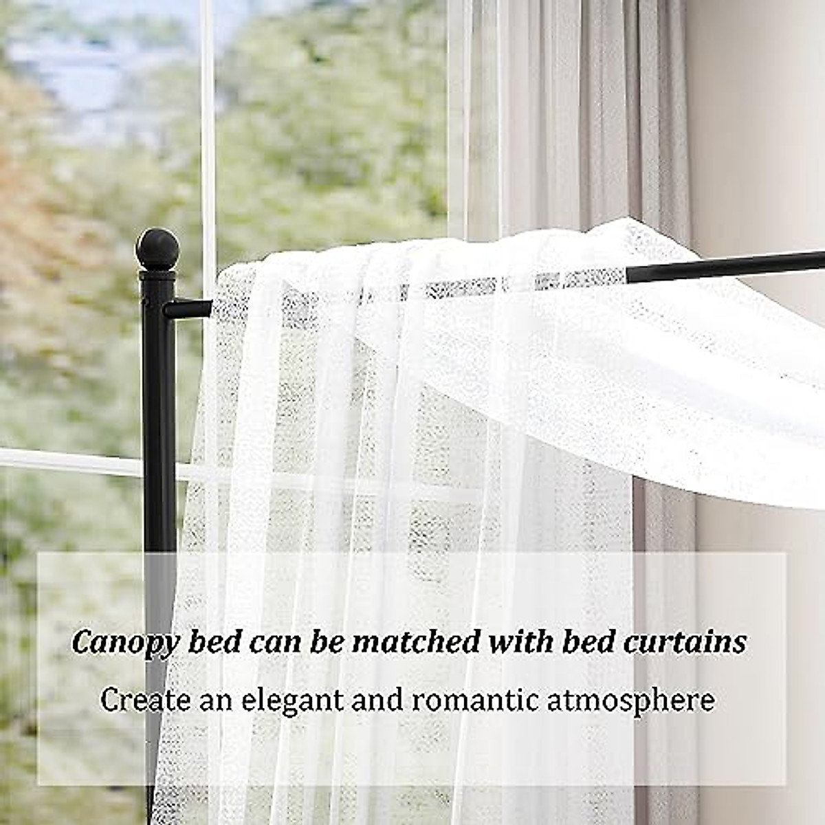 alazyhome Queen Canopy Bed Frame Four-Poster Metal Platform with Headboard and Footboard Sturdy Heavy Duty Steel Slat Support No Box Spring Needed Easy Assembly Black