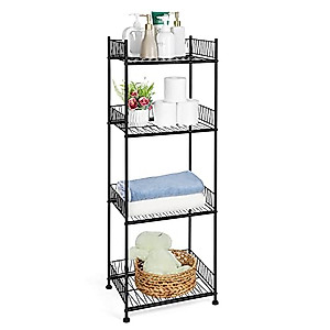smusei Black Bathroom Storage Shelves Freestanding Bathroom Shelf Organizer 4 Tier Metal Wire Shelving Units Bathroom Towel Storage Rack Stand for Small Spaces Kitchen Pantry Laundry Room
