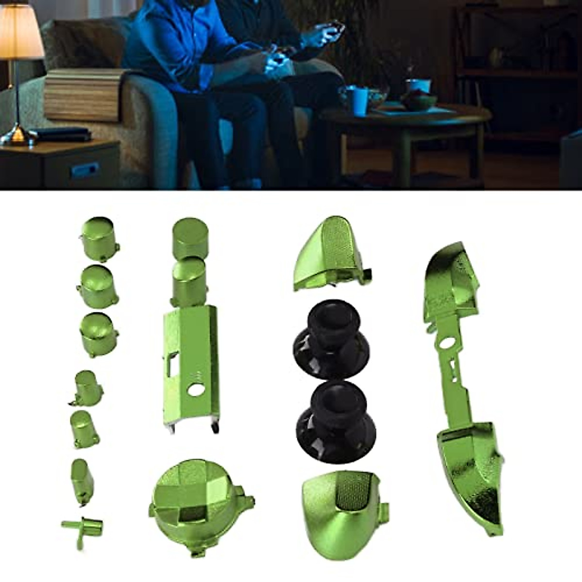 Full Game Controller Plating Button Set, Beautiful Appearance Game Handle Accessories Compatible Unique for Series X(Electroplating Green)