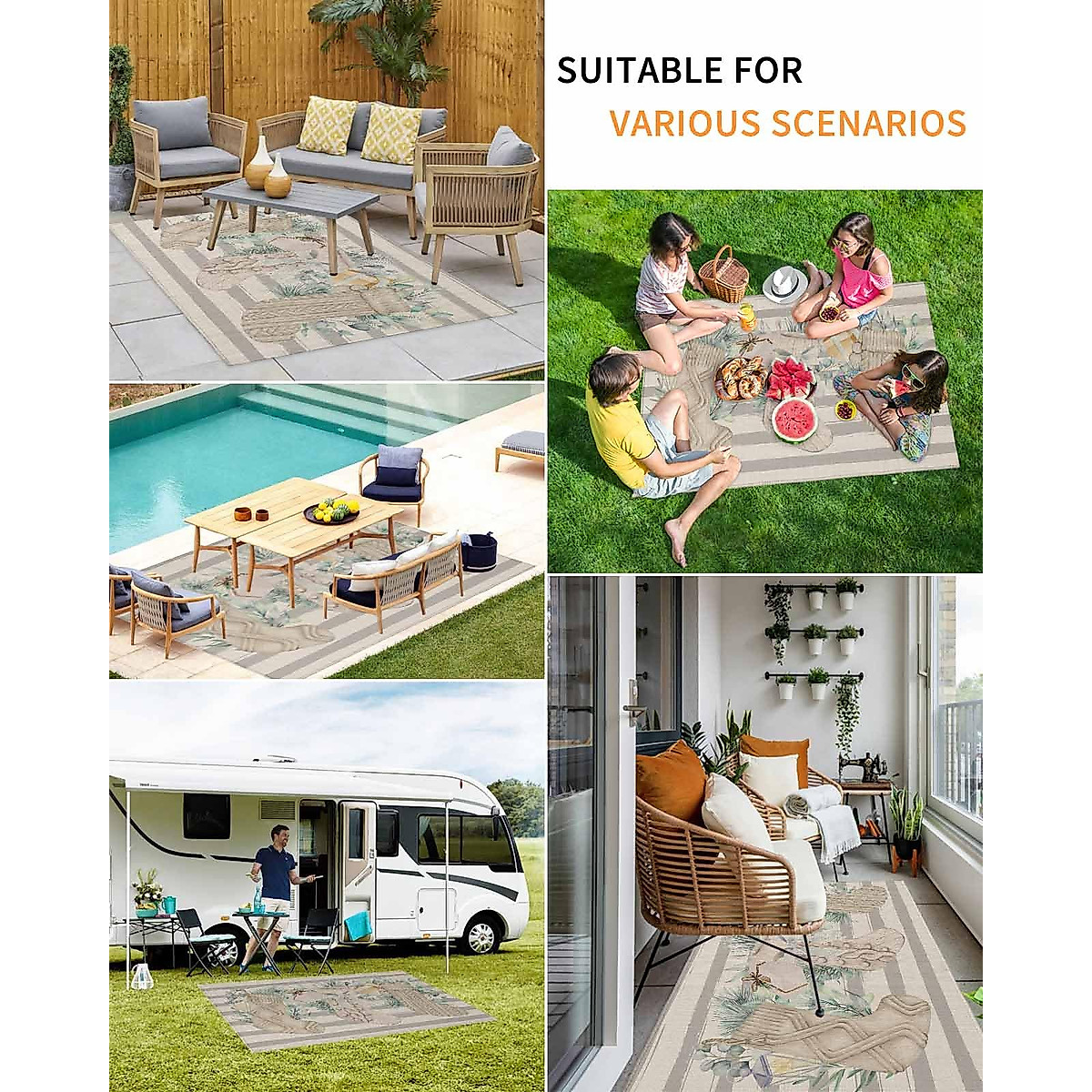 Christmas Stockings Outdoor Rugs for 5'x8' Patios Clearance, RV Camping Mat Rug Portable Outside Rug Indoor Outdoor Area Rug Mat for Beach Deck Pool Eucalyptus Leaves Rustic Stripes