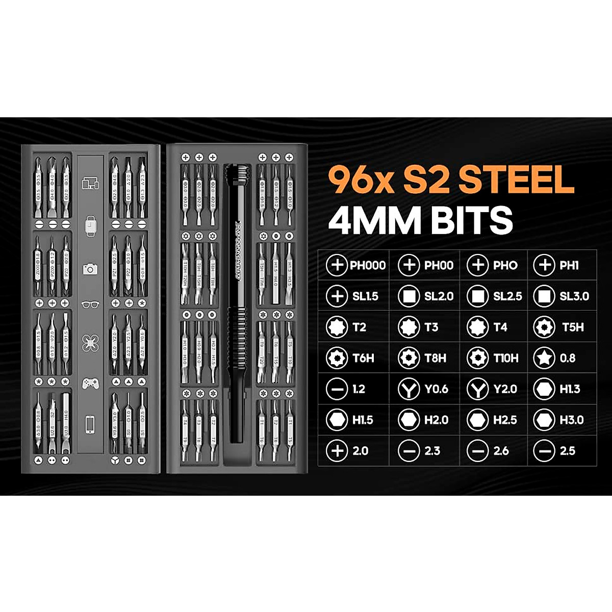 96 in 1 Precision Screwdriver Set, AM ARROWMAX Magnetic Driver With Aluminum Case, Electronics Repair Tool Kit for iPhone, Tablet, Macbook, Xbox, Cellphone, PC, Game Console, Black