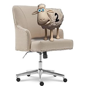 Serta Leighton Home Office Chair with Memory Foam, Height-Adjustable Desk Accent Chair with Chrome-Finished Stainless-Steel Base, Twill Fabric, Stoneware Beige