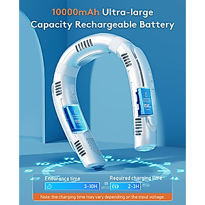 TADAFGIRL Neck Air Conditioner Portable, Kiddgo 5 Turbo Portable Neck Fan 3D Airflow Cooling Neck Fan,10000mAh Neck Fans Portable Rechargeable, 3 Speeds Wearable Air Conditioner Neck Cooler (White)