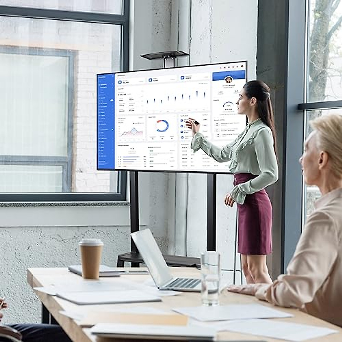 Mobile TV Stand for 32-85inch Flat Curved Screen TV Cart,with Media Shelf Tray,Height Adjustable Heavy Floor TV Stand,Portable TV Stand with Wheels Holds Up to 180lbs,Max VESA 600 * 400mm