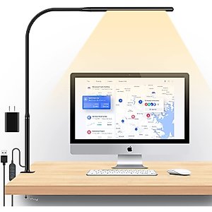 Desk Lamp Clamp, 12W Bright LED Desk Light for Home Office, Eye-Caring Table Light for Dorm Room, 3 Color 10 Brightness, Long Flexible 360° Goosenecks, Metal Swing Arm, 10W USB Adapter, Black.